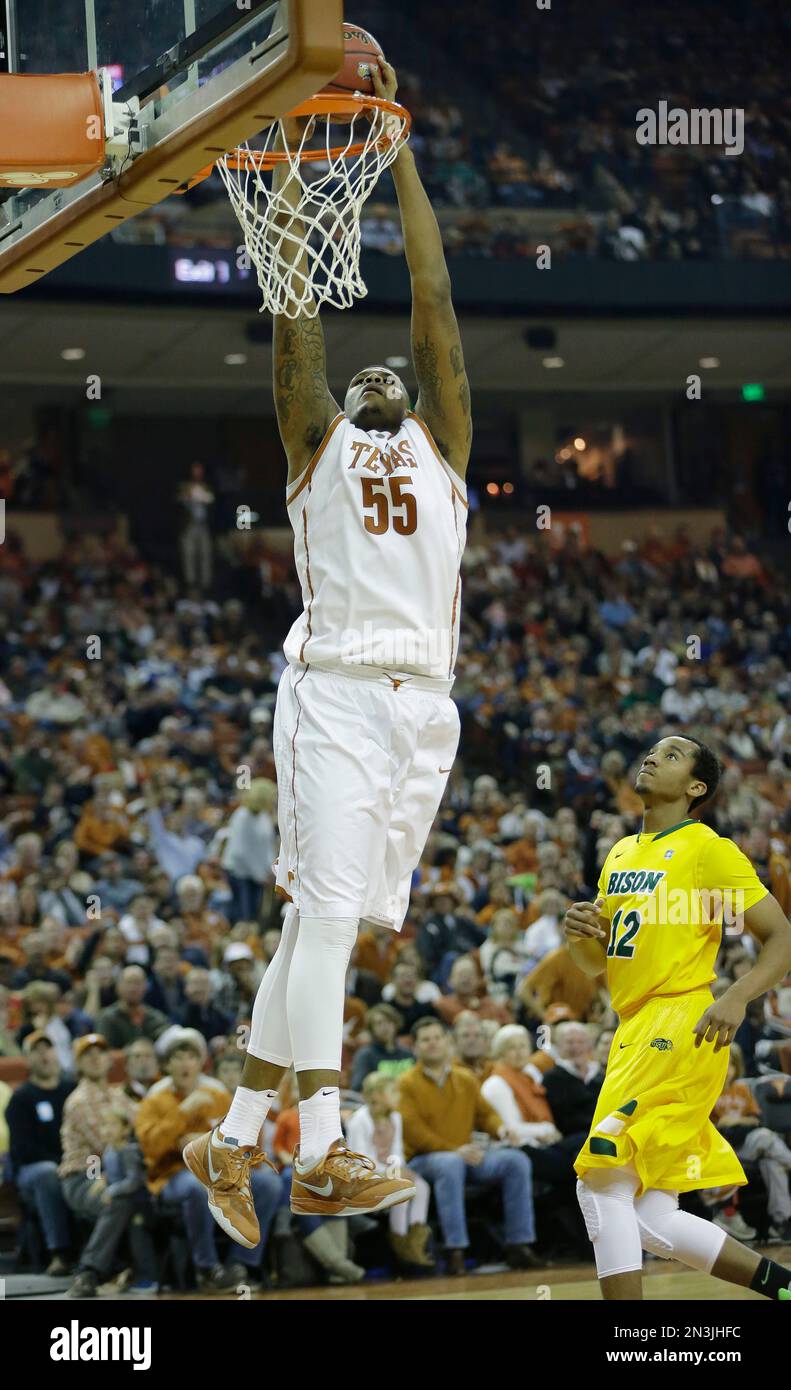 Texas’ Cameron Ridley (55) scores over North Dakota State’s Lawrence ...