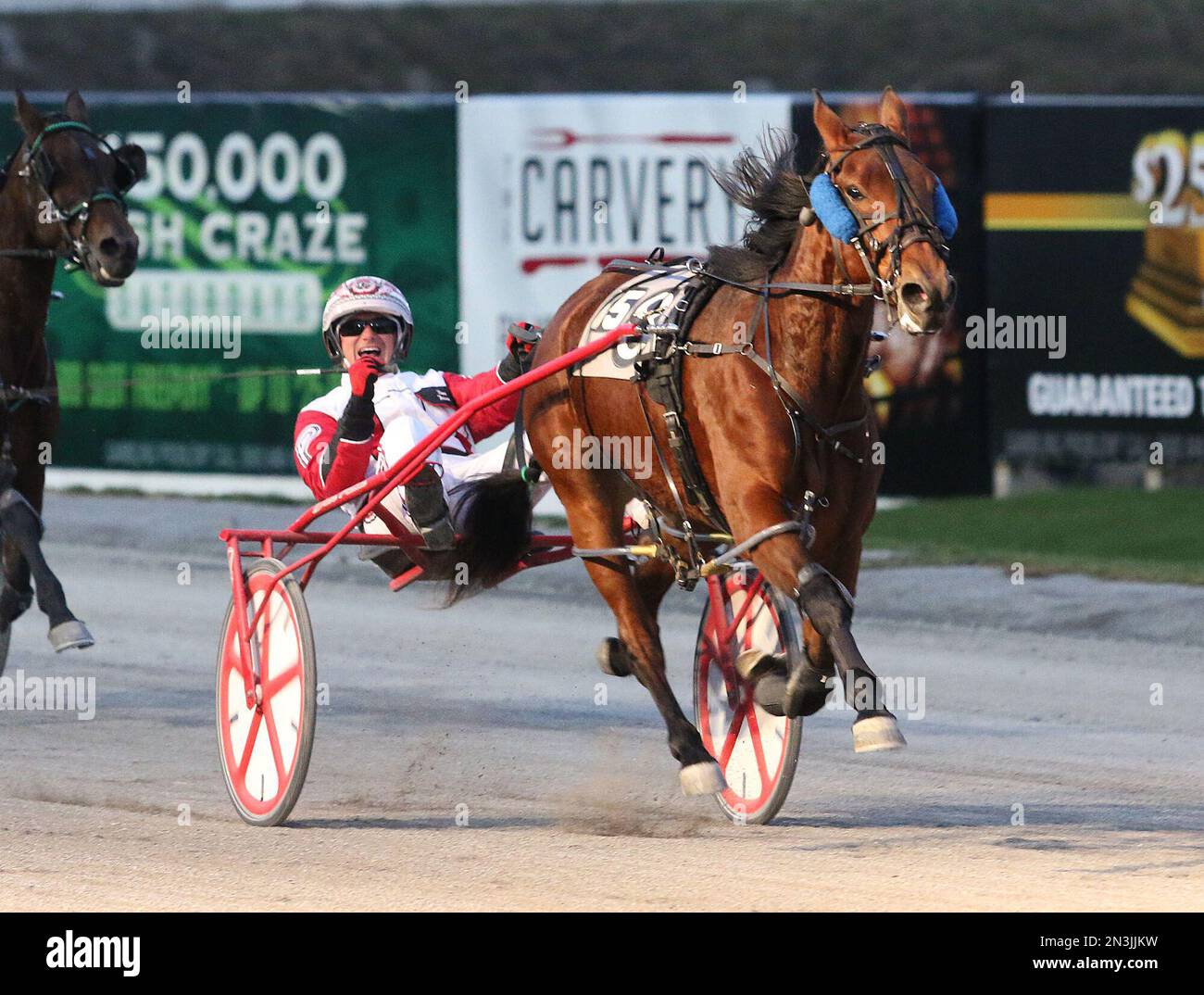 Driver Dave Palone crosses the finish line with Missy Tap Tina at The ...