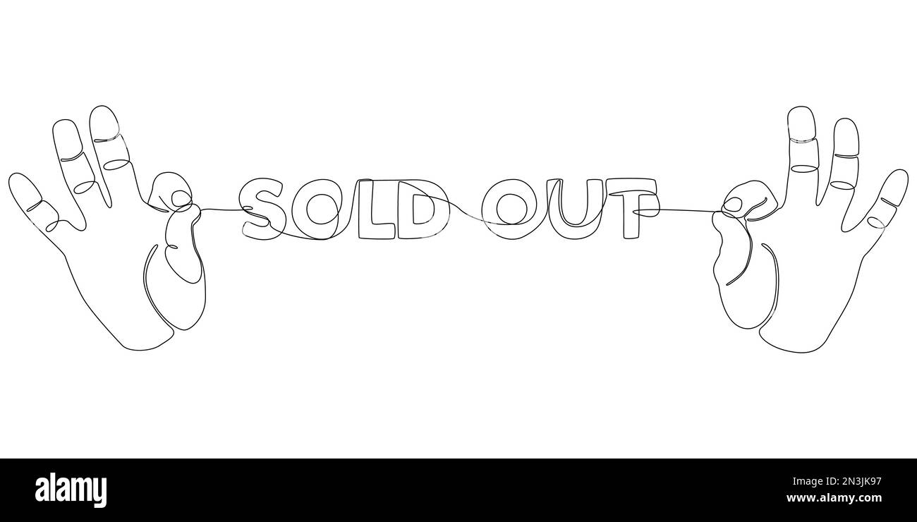 One continuous line of hand showing Sold Out word. Thin Line ...