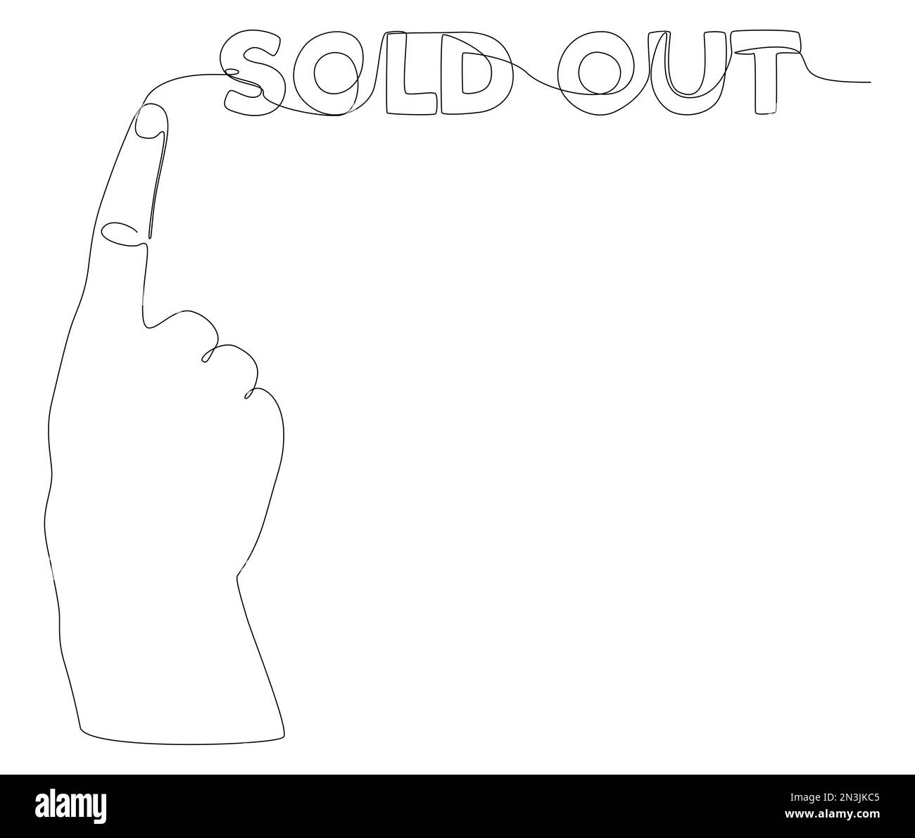 One continuous line of hand showing Sold Out word. Thin Line ...