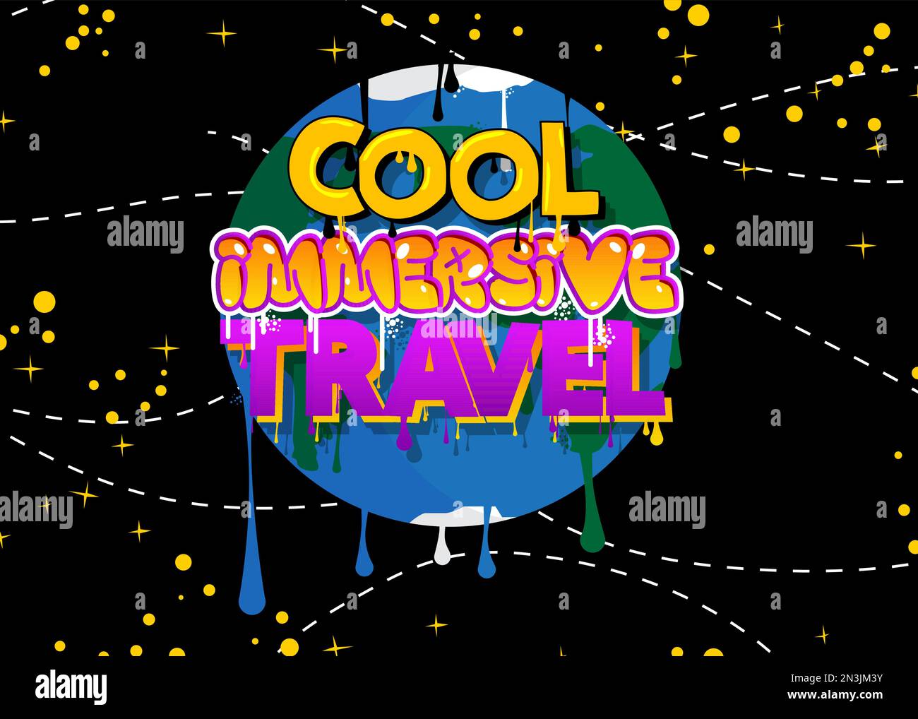Planet Earth Graffiti with Cool Immersive Travel text. Abstract modern ...