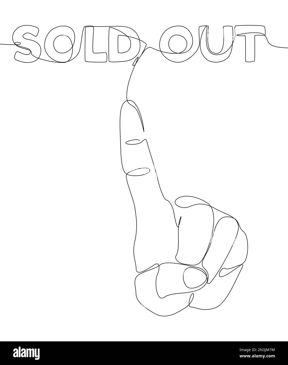 One continuous line of hand showing Sold Out word. Thin Line ...
