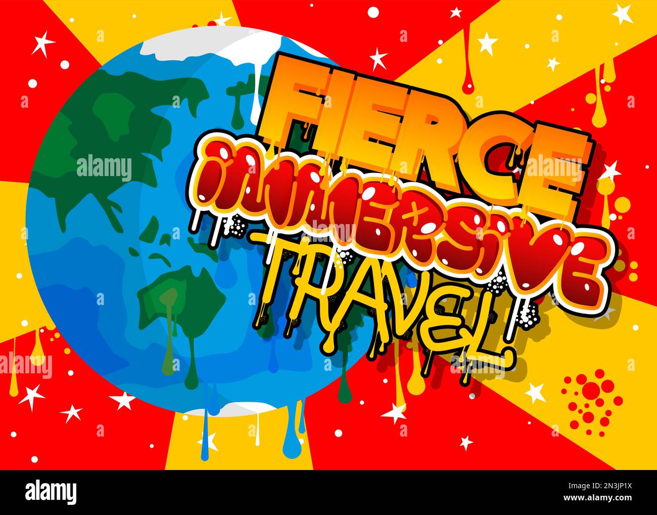 Planet Earth Graffiti with Fierce Immersive Travel text. Abstract ...