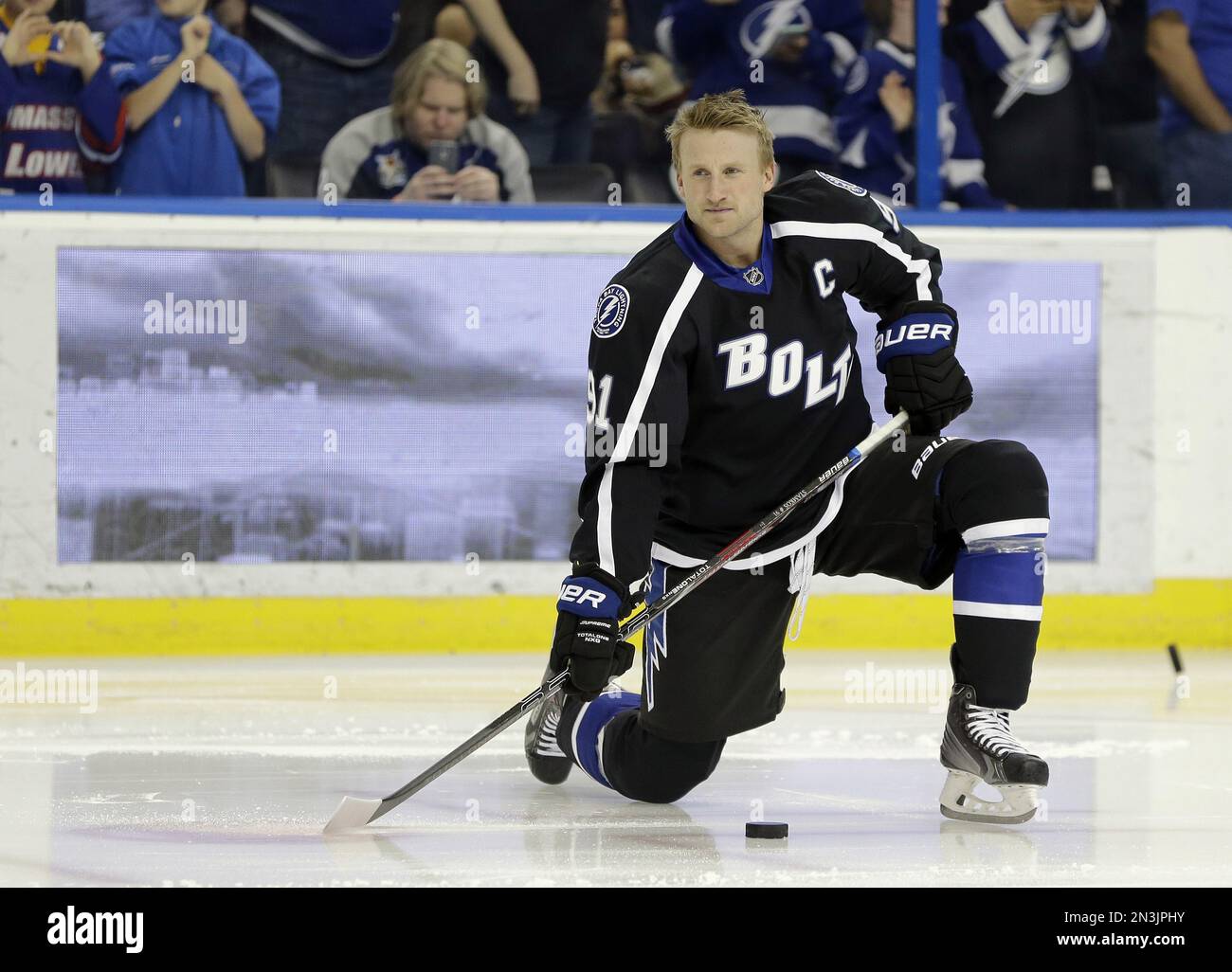 Tampa Bay Lightning center Steven Stamkos (91) before an NHL hockey ...