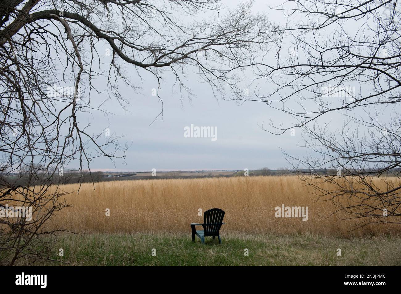 Lone chair on the edge of a tall grass prairie near Walton, Nebraska ...
