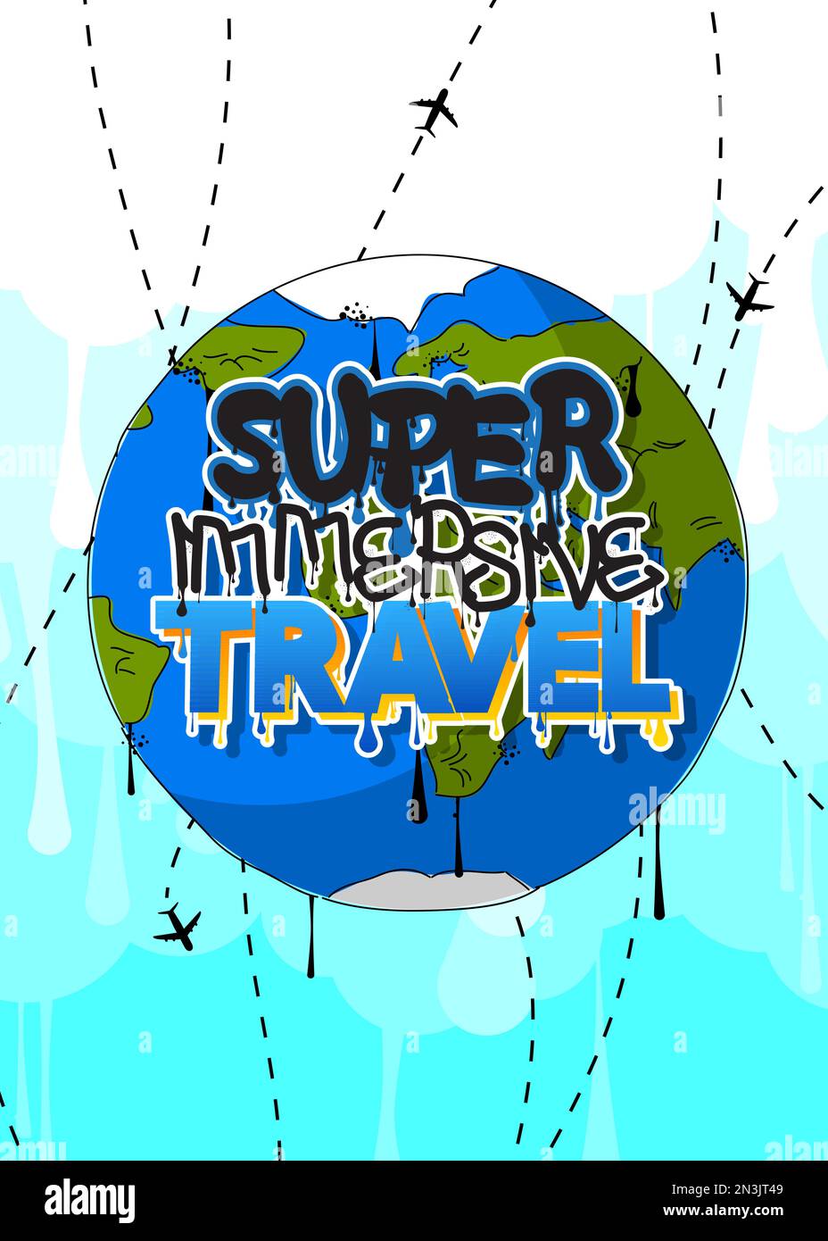 Planet Earth Graffiti with Super Immersive Travel text. Abstract modern ...