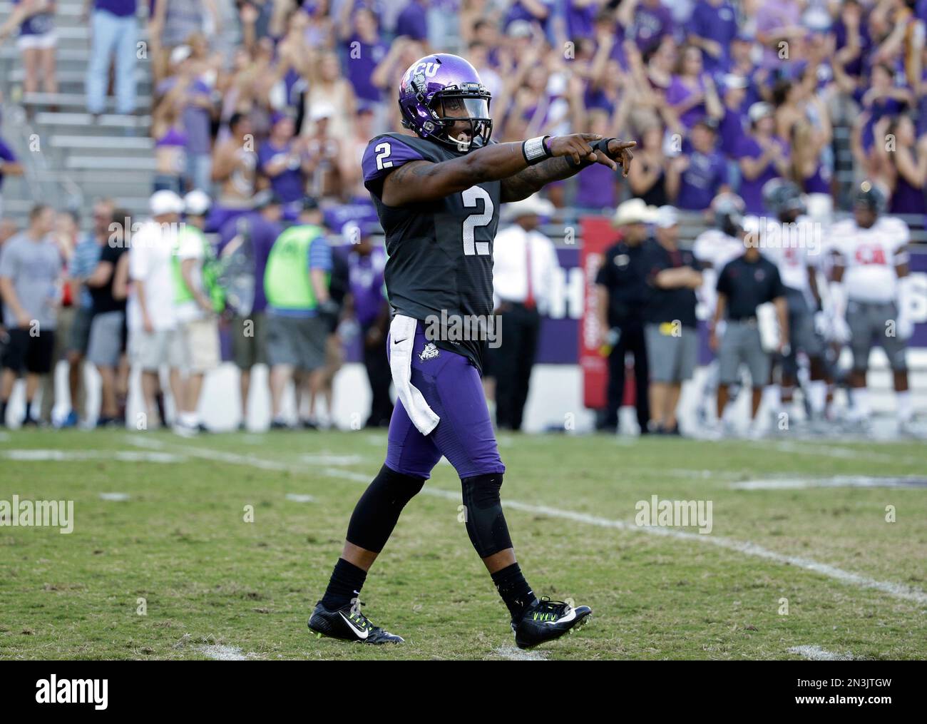 TCU quarterback Trevone Boykin (2) celebrates at touchdown against ...
