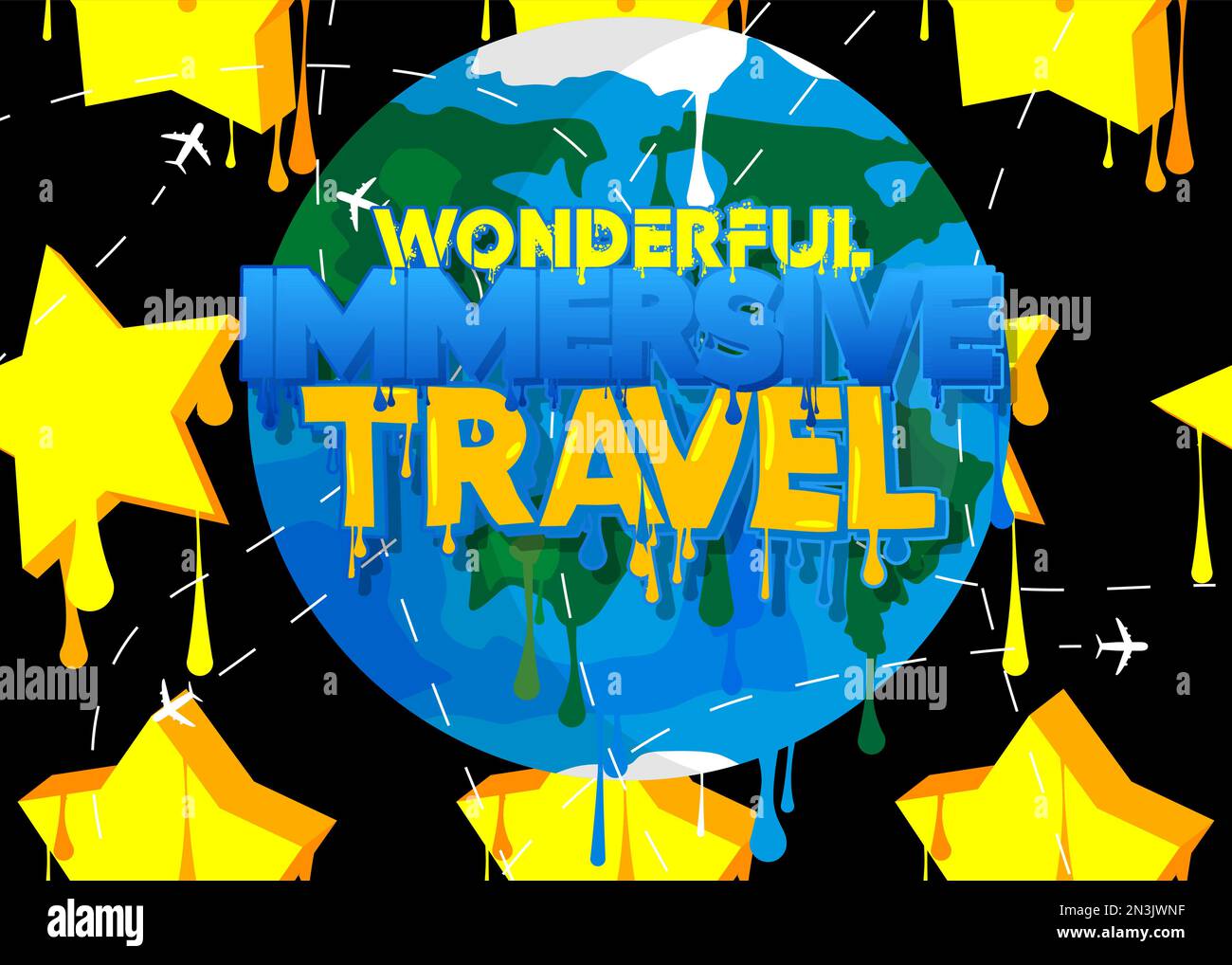 Planet Earth Graffiti with Wonderful Immersive Travel text. Abstract ...