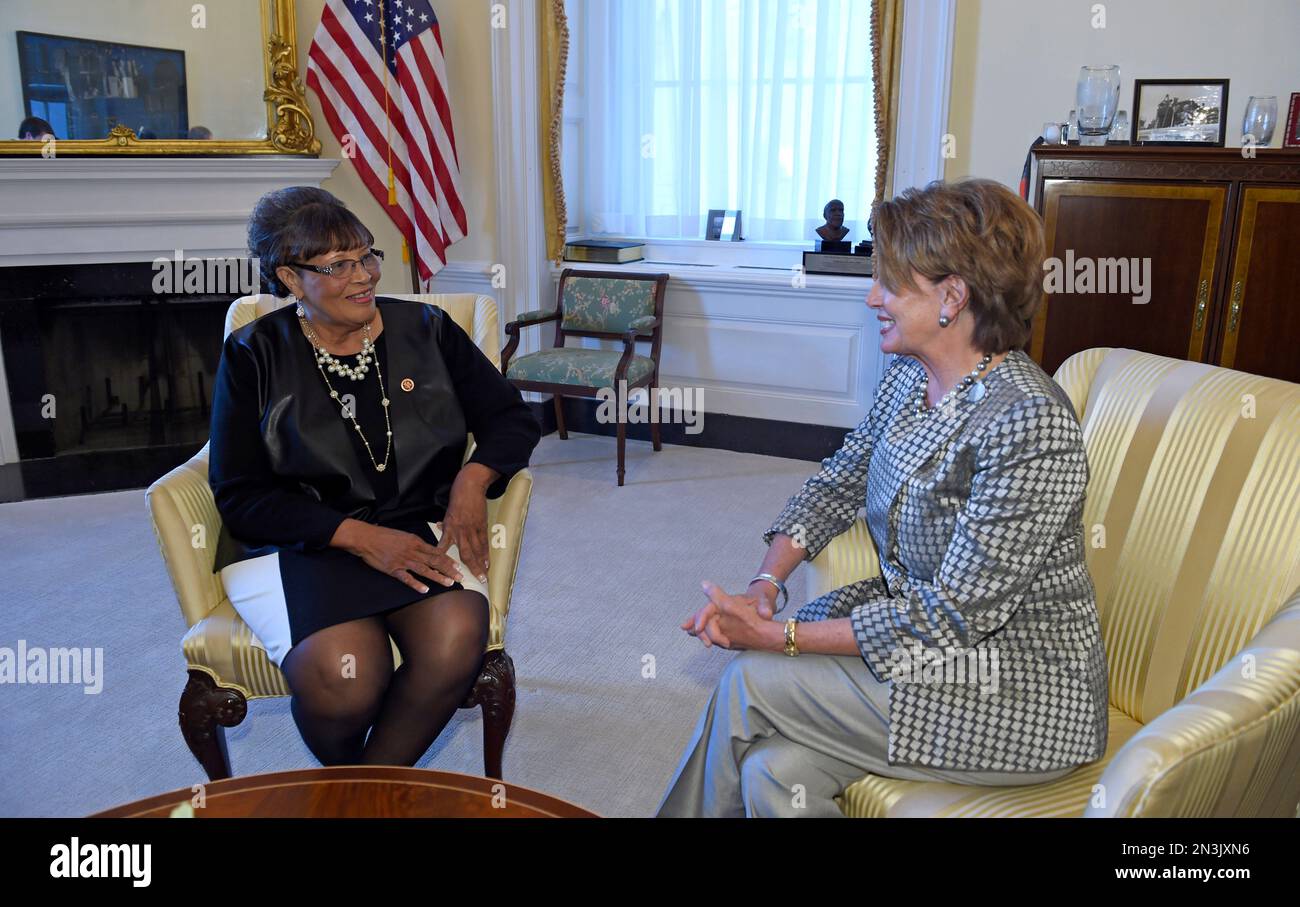House Minority Leader Nancy Pelosi of Calif., right, talks with Rep ...