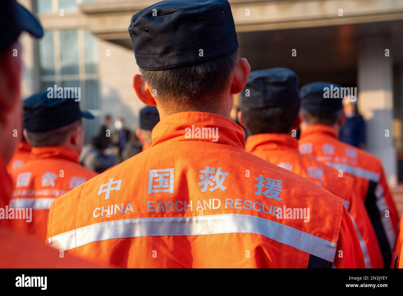 Members of a Chinese rescue team are seen before departing for Türkiye ...