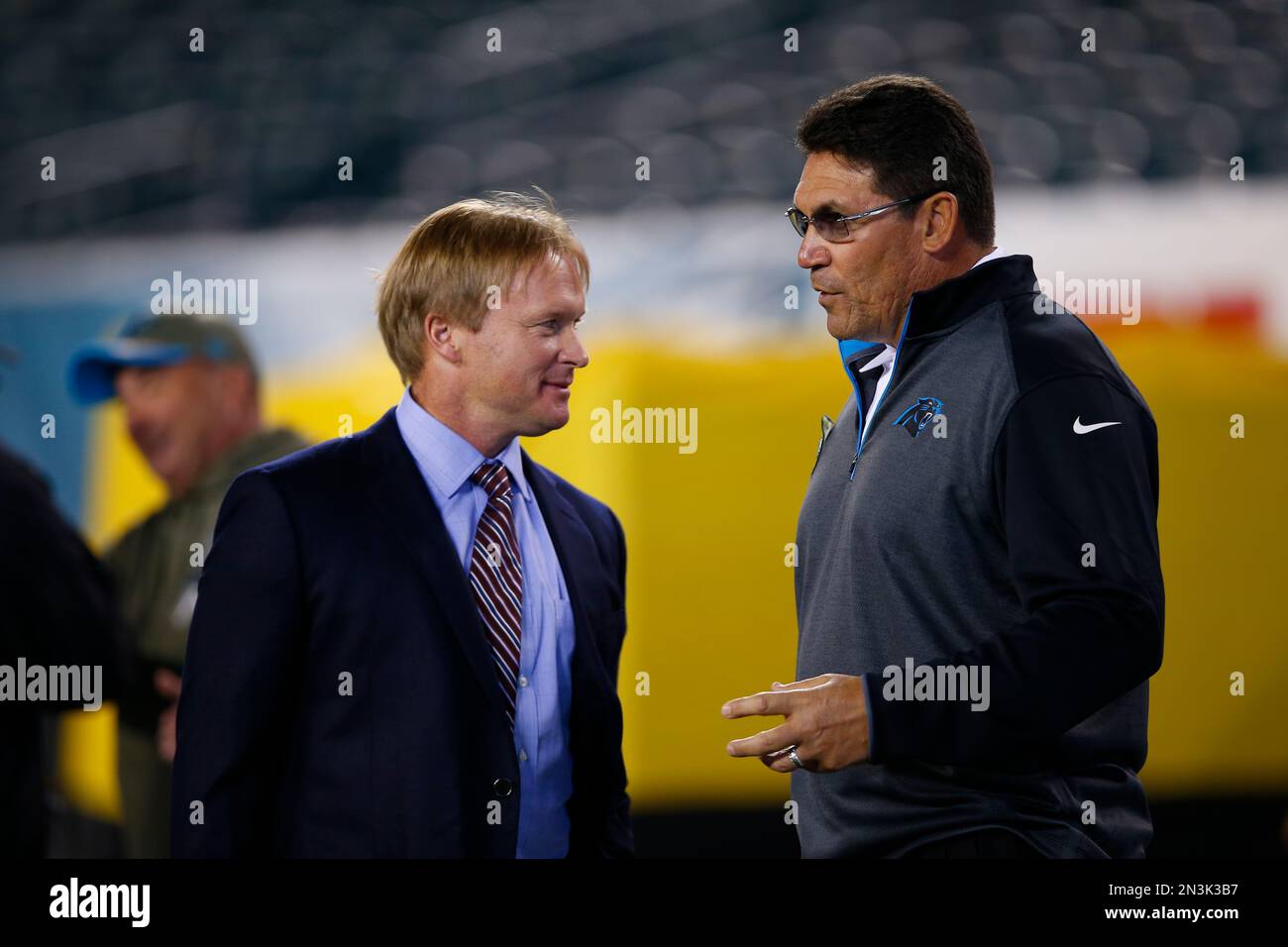 Carolina Panthers head coach Ron Rivera, right, talks to ESPN Monday ...