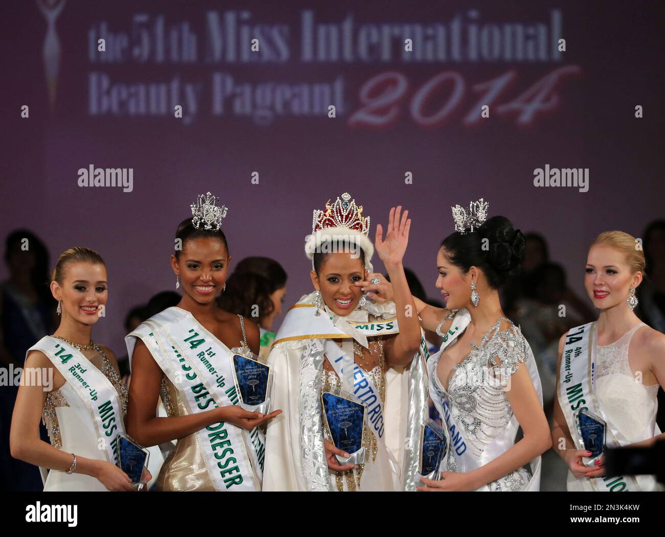 Newly-crowned Miss International Valerie Hernandez Matias, center, of ...
