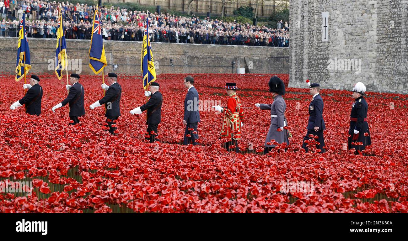 Crowds watch a remembrance day ceremony at the near completed ceramic ...