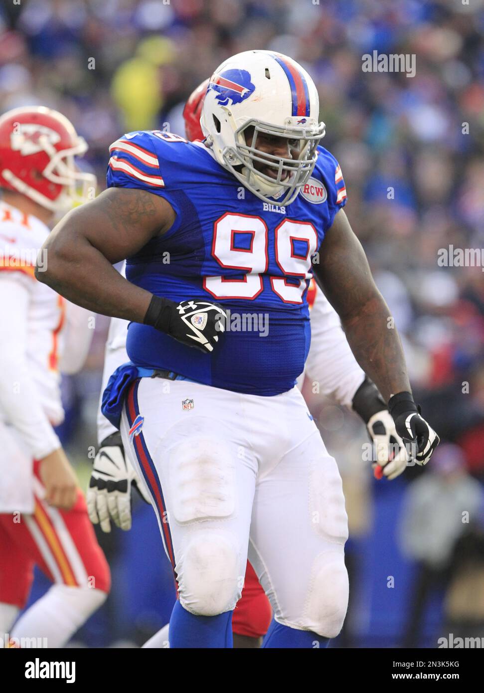 Buffalo Bills defensive tackle Marcell Dareus (99) celebrates a sack ...