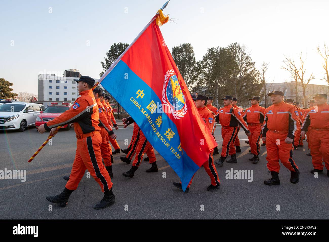 Members of a Chinese rescue team are seen before departing for Türkiye ...