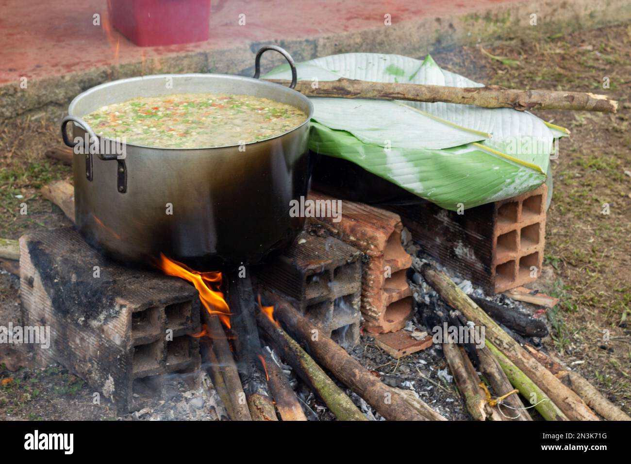 Colombian traditional food - Pot on wood stove Stock Photo - Alamy