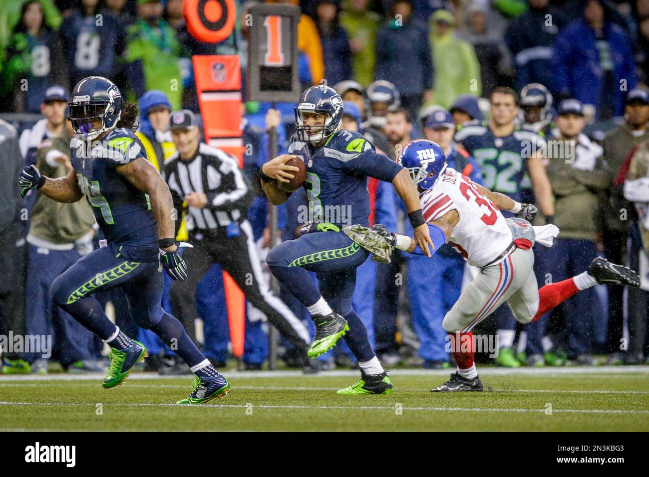 Seattle Seahawks running back Marshawn Lynch looks to block for ...