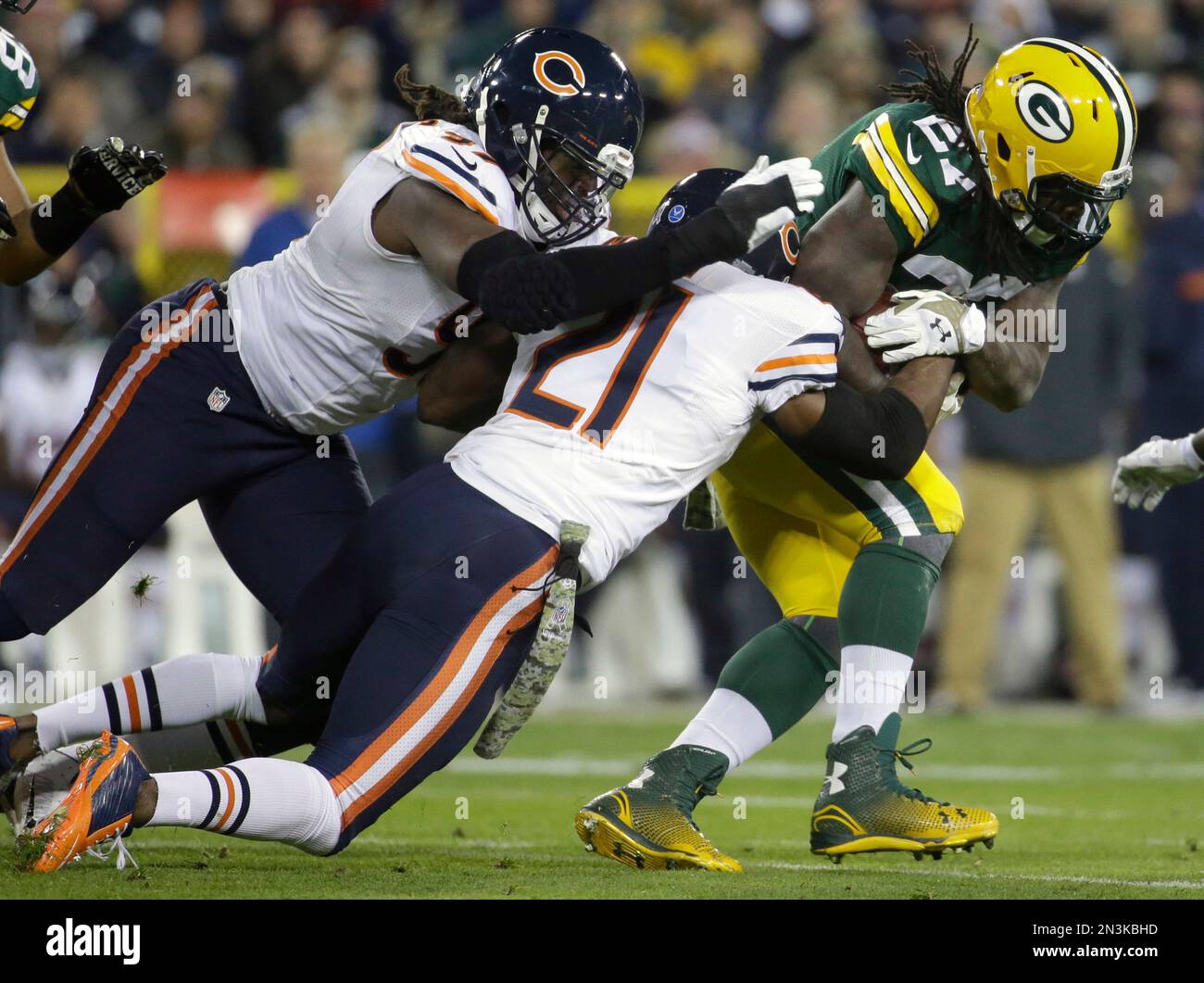 Chicago Bears defensive end Willie Young (97) and strong safety Ryan ...