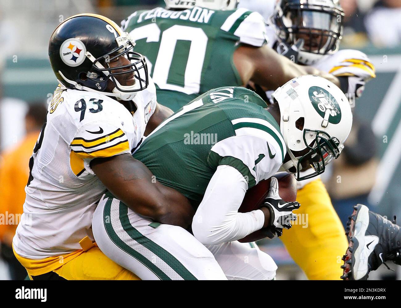 Pittsburgh Steelers' Jason Worilds (93) sacks New York Jets' Michael ...