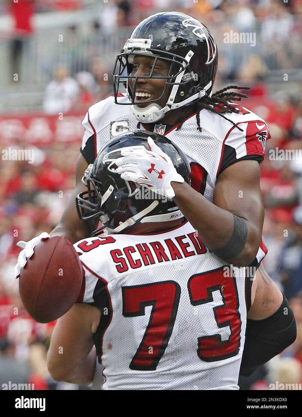 Atlanta Falcons wide receiver Roddy White (84) celebrates with tackle ...