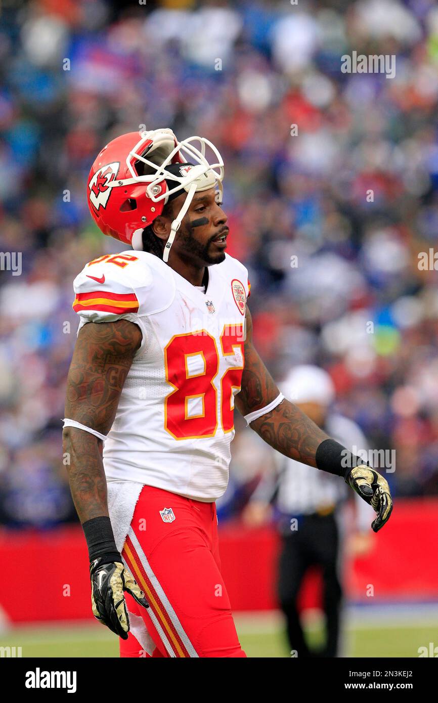 Kansas City Chiefs wide receiver Dwayne Bowe walks off the field during the first half of an NFL ...