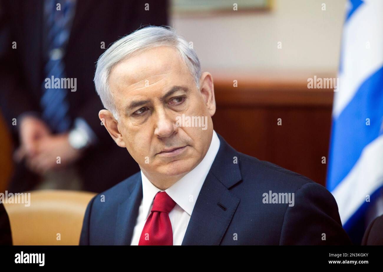 Israeli Prime Minister Benjamin Netanyahu chairs the weekly cabinet ...