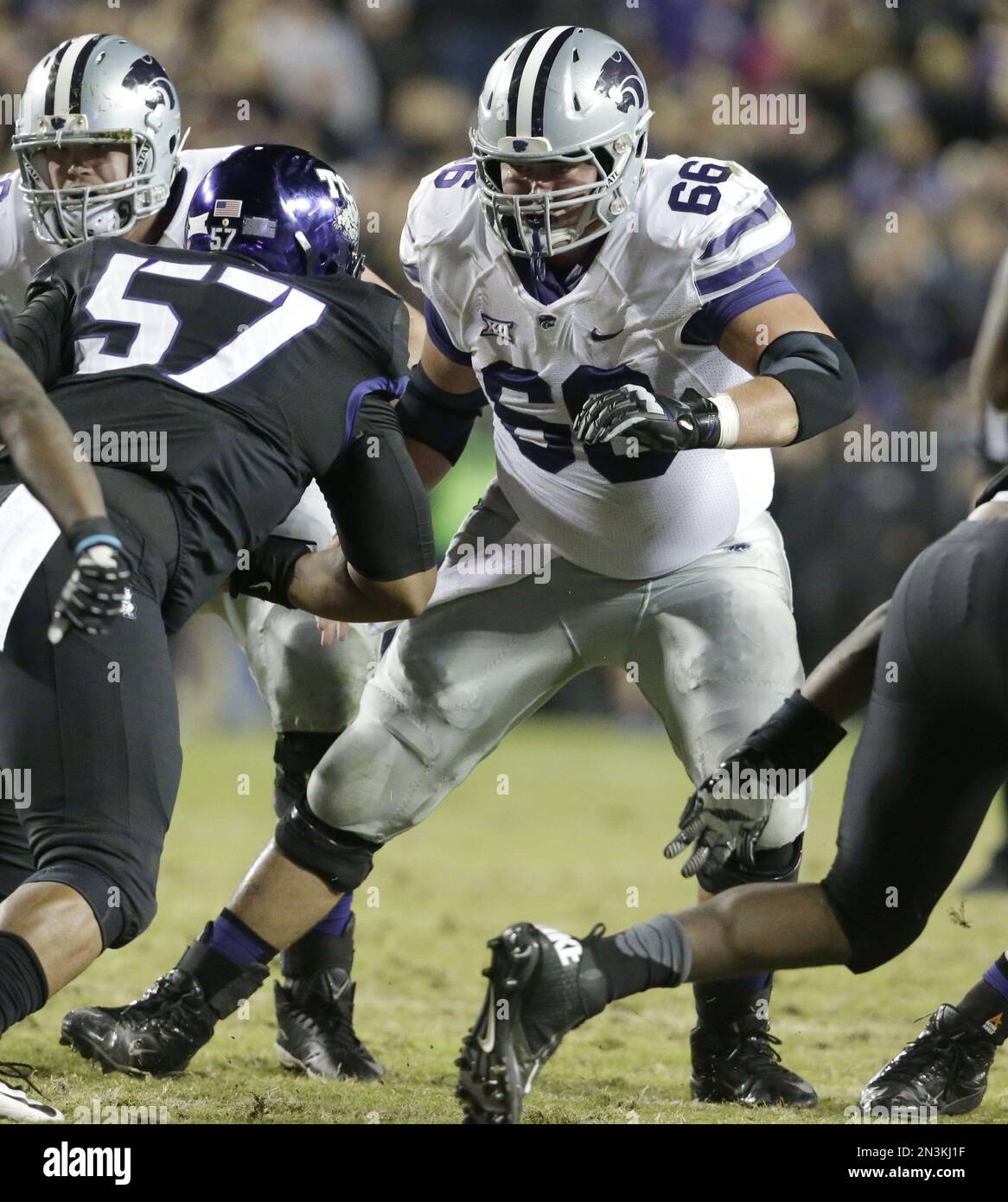 Kansas State offensive lineman B.J. Finney (66) blocks during the ...