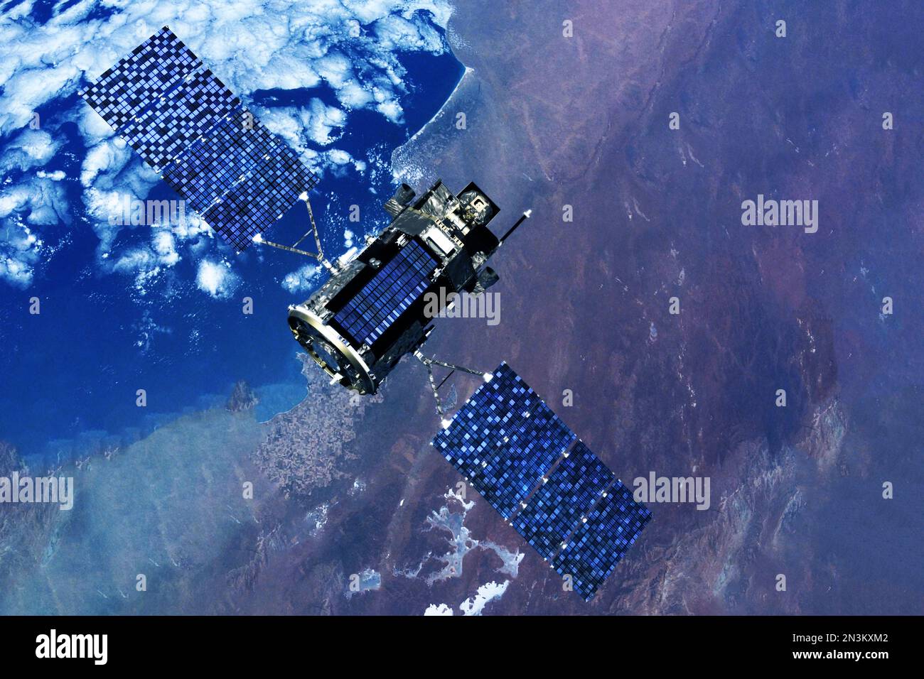 Space satellite above the earth in space. Elements of this image ...