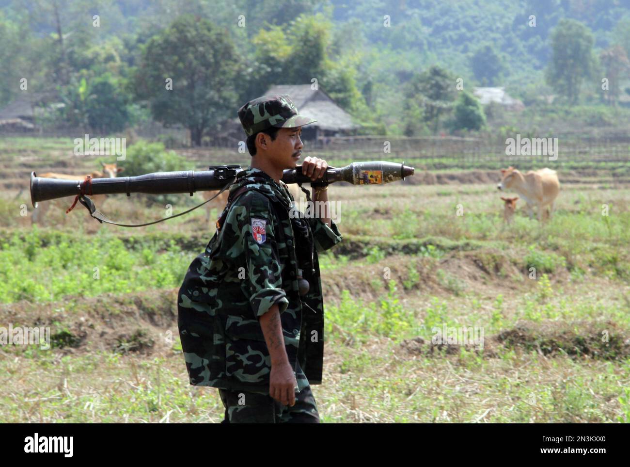 In this Feb. 12, 2013 photo, a soldier of Karen National Union (KNU ...