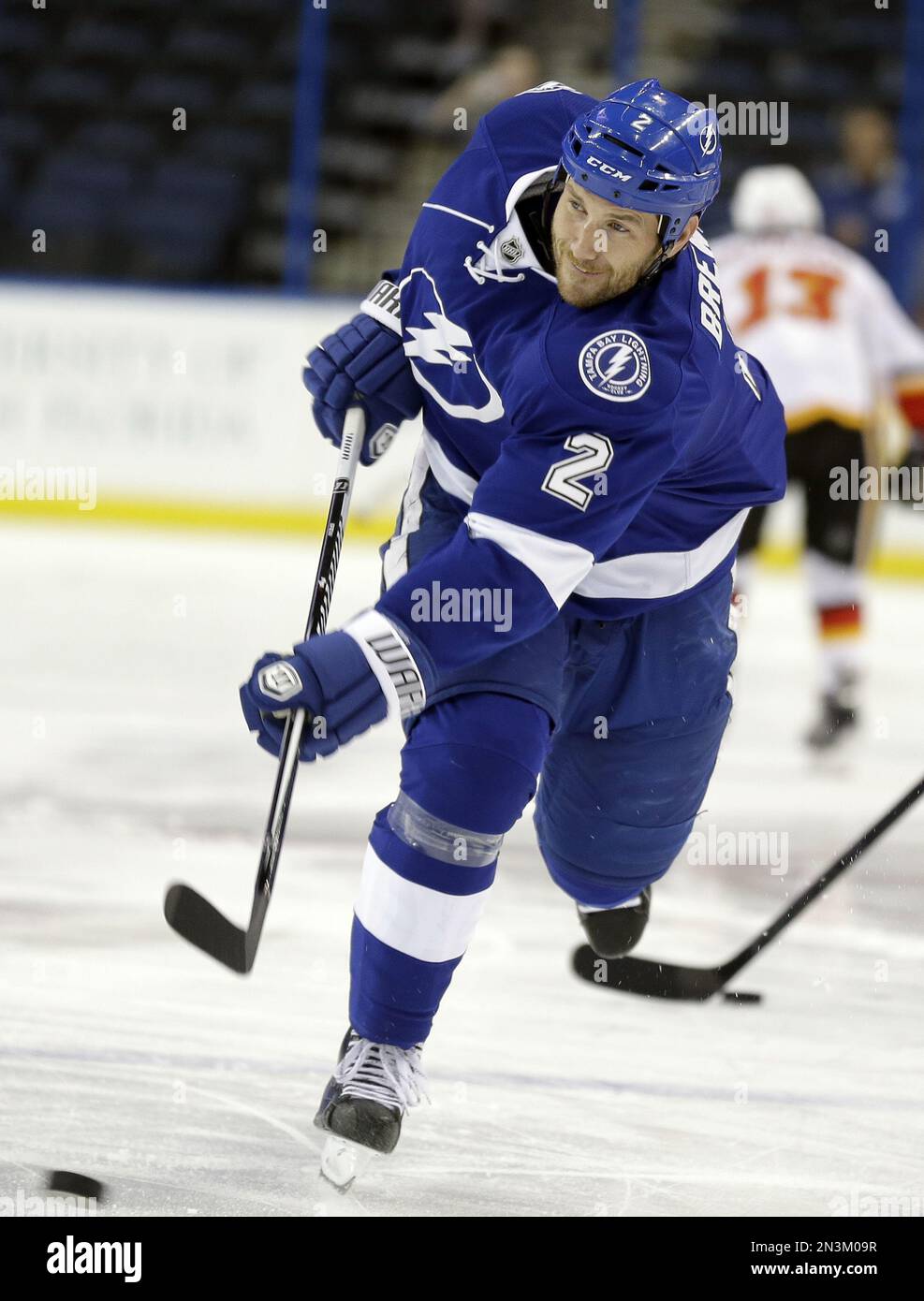 Tampa Bay Lightning defenseman Eric Brewer (2) before an NHL hockey ...