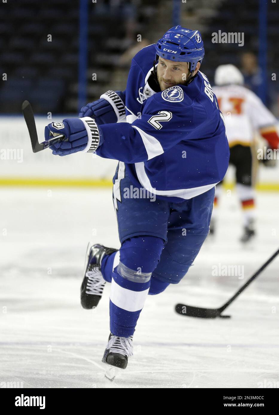 Tampa Bay Lightning defenseman Eric Brewer (2) before an NHL hockey ...