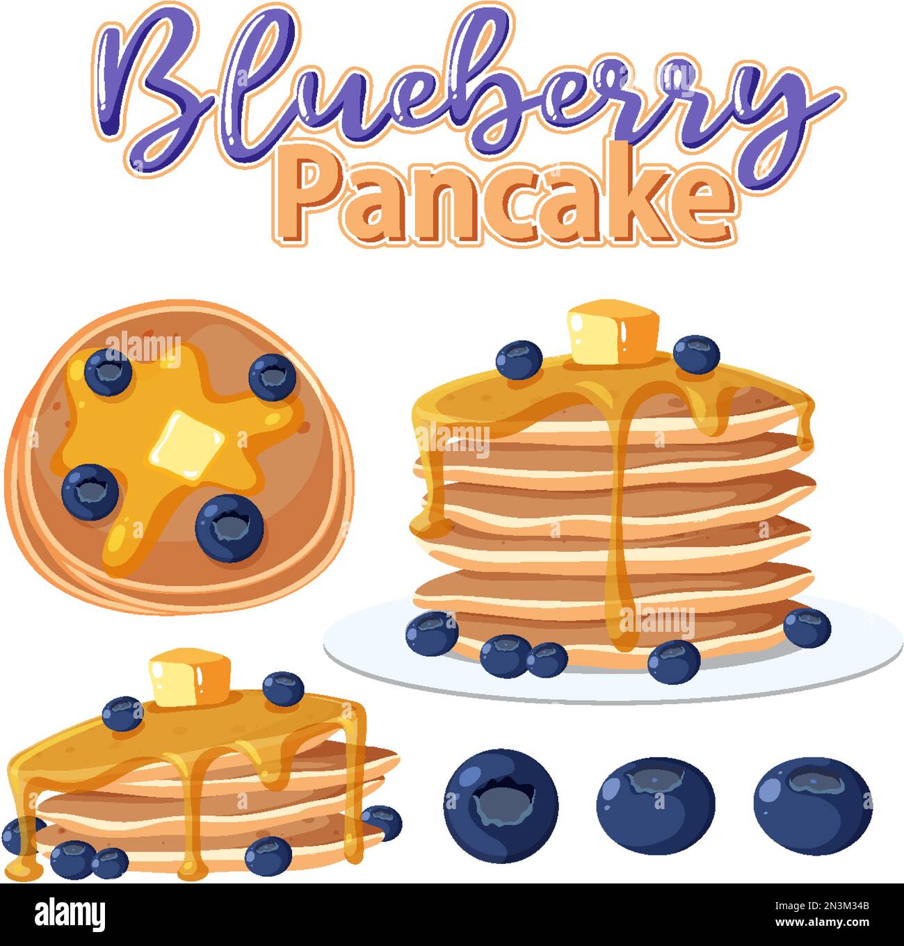 Blueberry pancake elements set illustration Stock Vector Image & Art ...