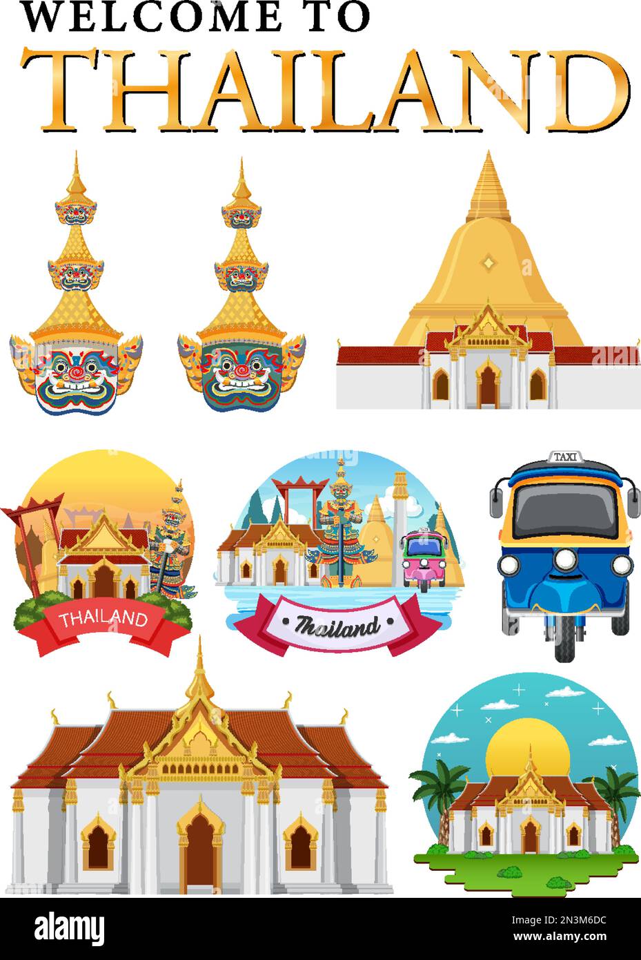 Bangkok Thailand Landmark Logo Banner illustration Stock Vector Image ...