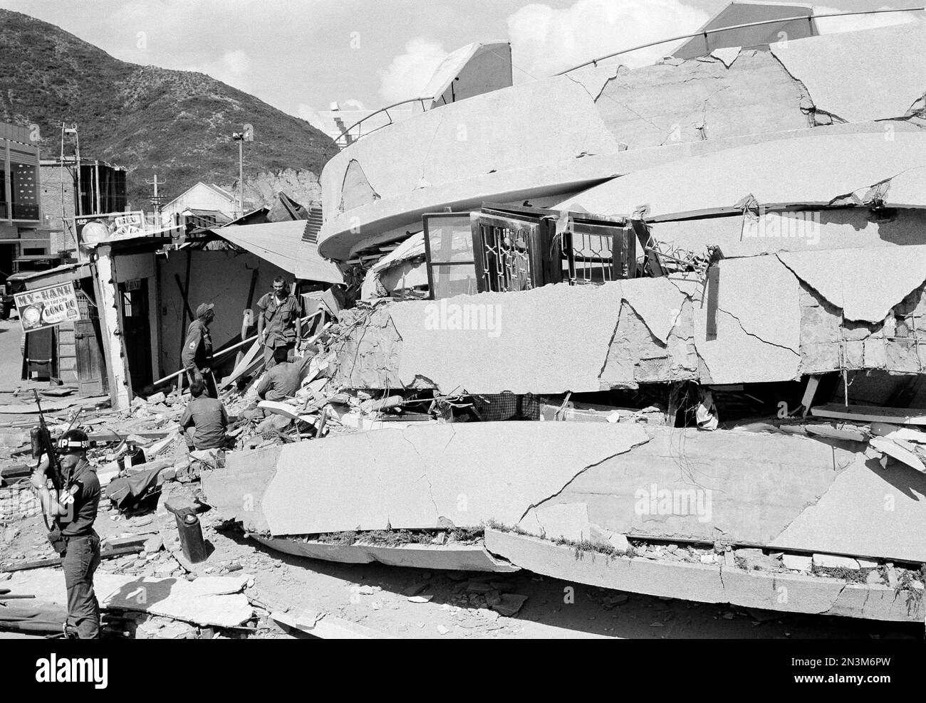 The wreckage of a U.S. enlisted men's hotel in Qui Nhon, South Vietnam ...