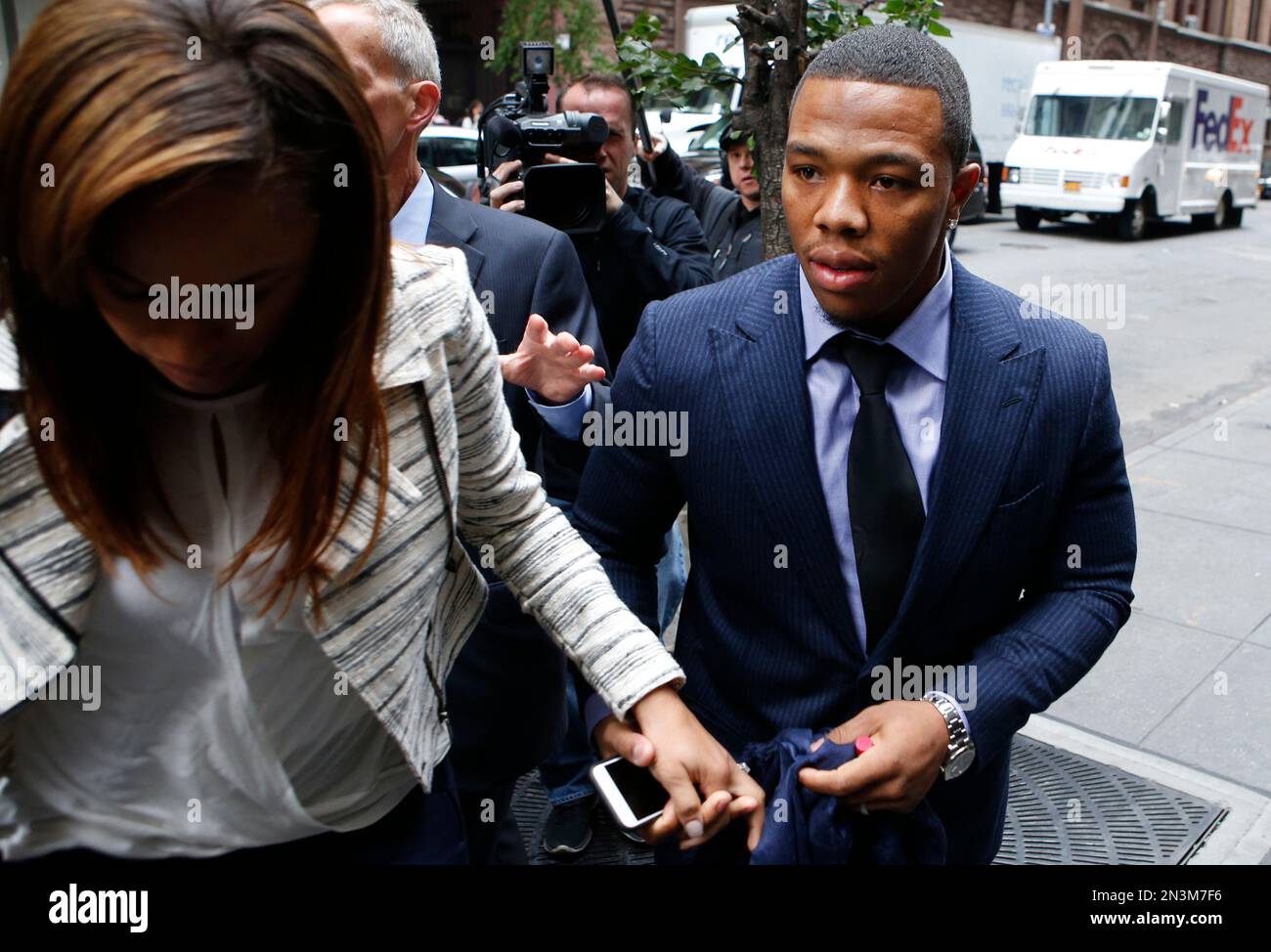 Ray Rice arrives with his wife Janay Palmer for an appeal hearing of ...