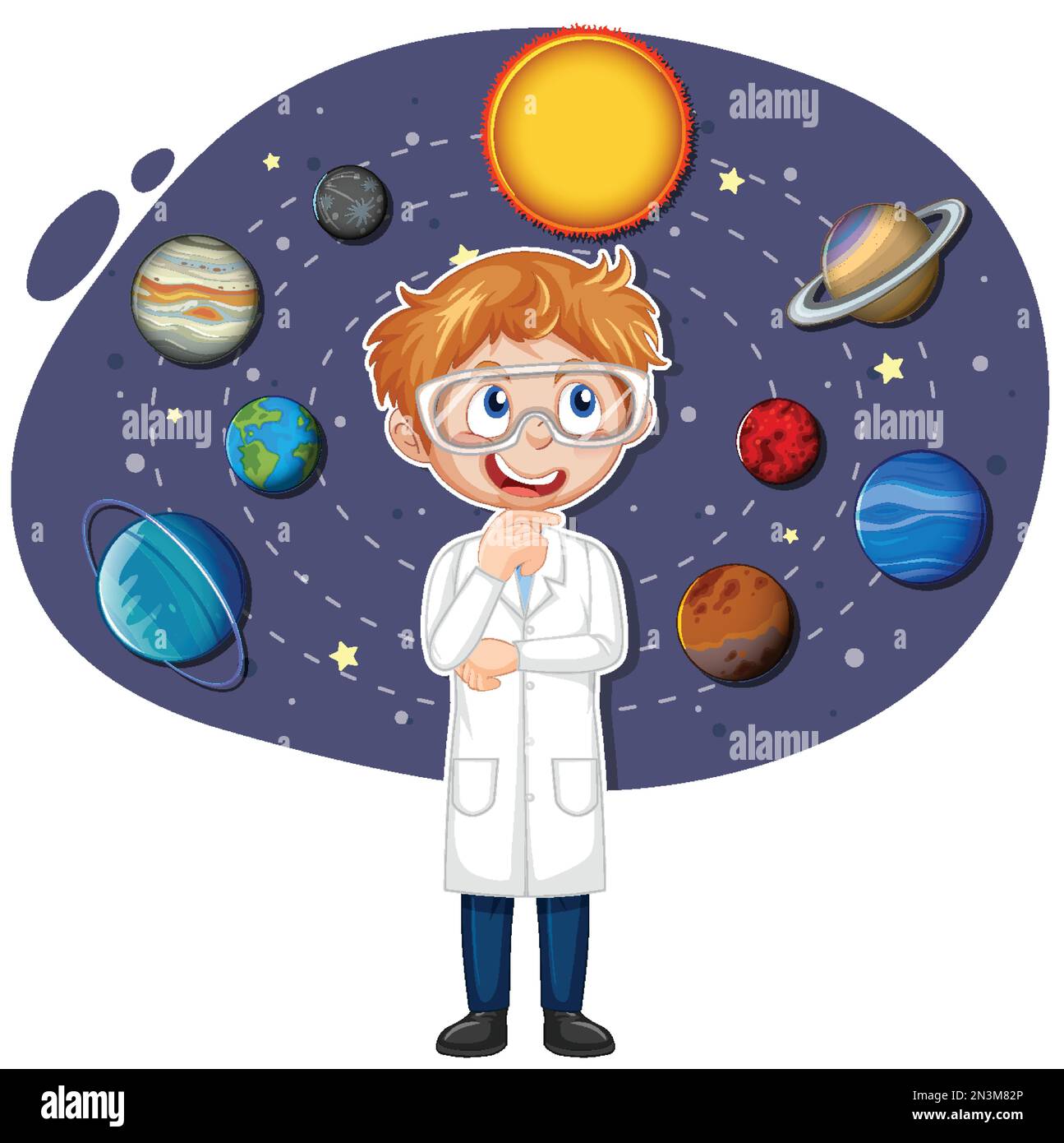 Scientist boy on solar system background illustration Stock Vector ...