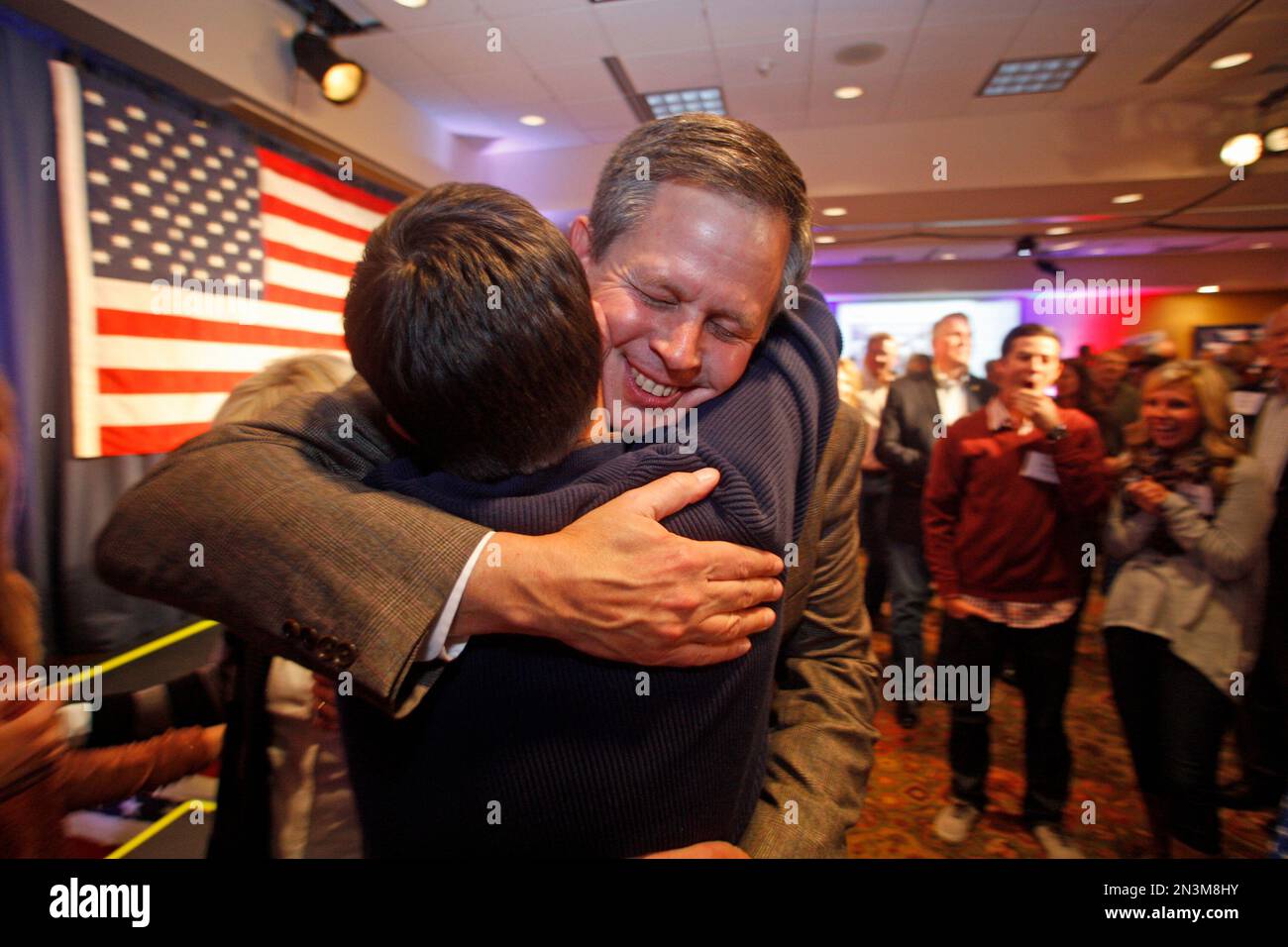 Steve Daines hugs his son Michael after being projected to win the ...
