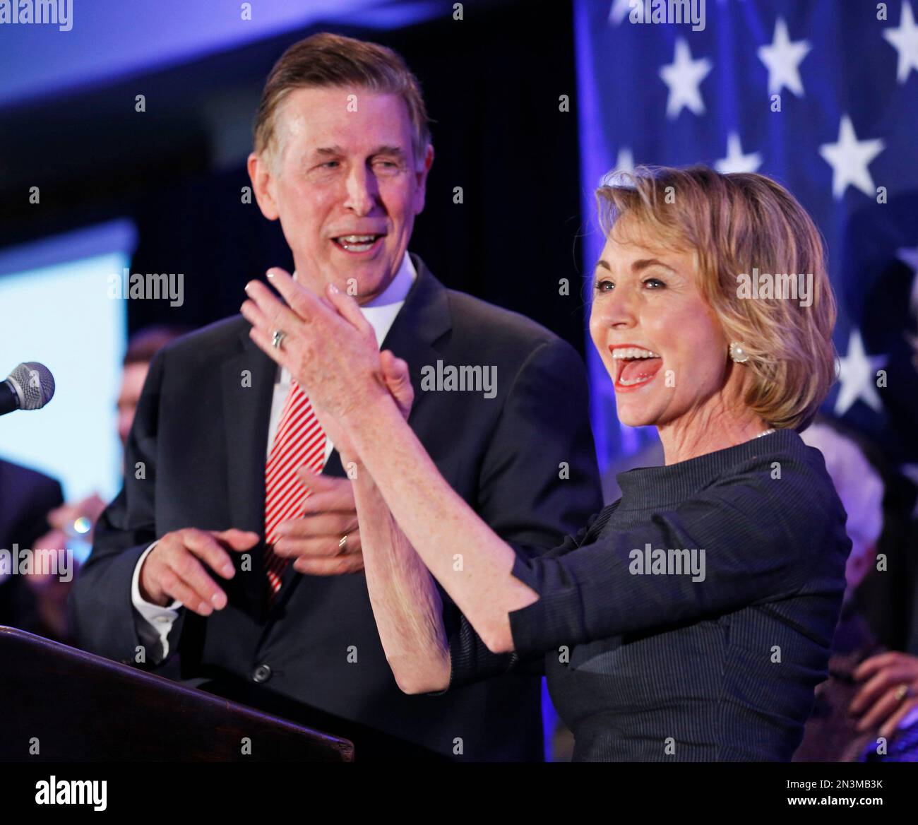 U.S. Rep.-elect, Don Beyer, left, and his wife, Megan, celebrate during ...
