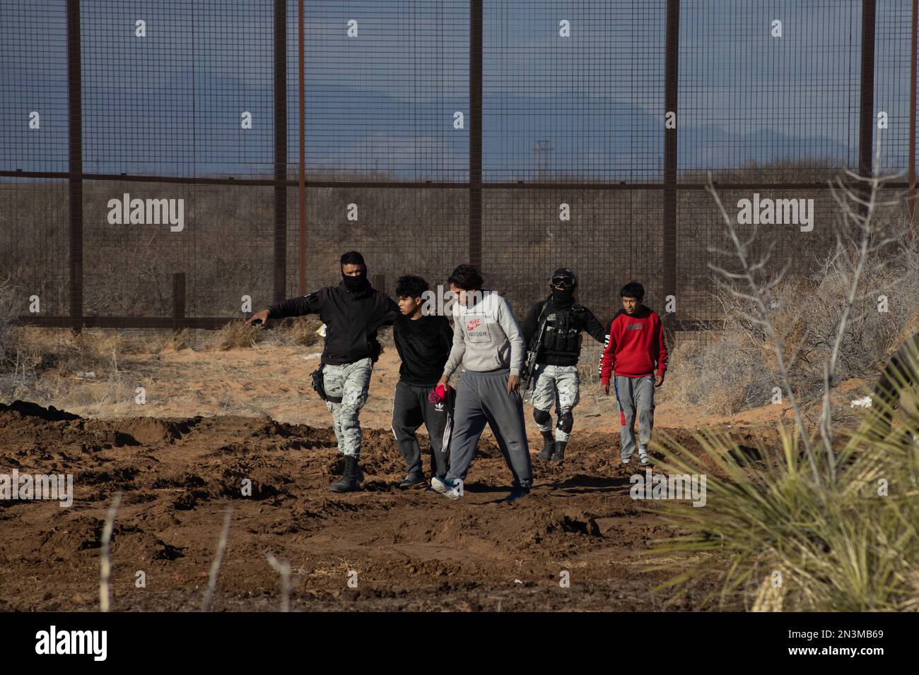 Juarez, Mexico, 07-01-2023: National Guard arrests young people in an ...