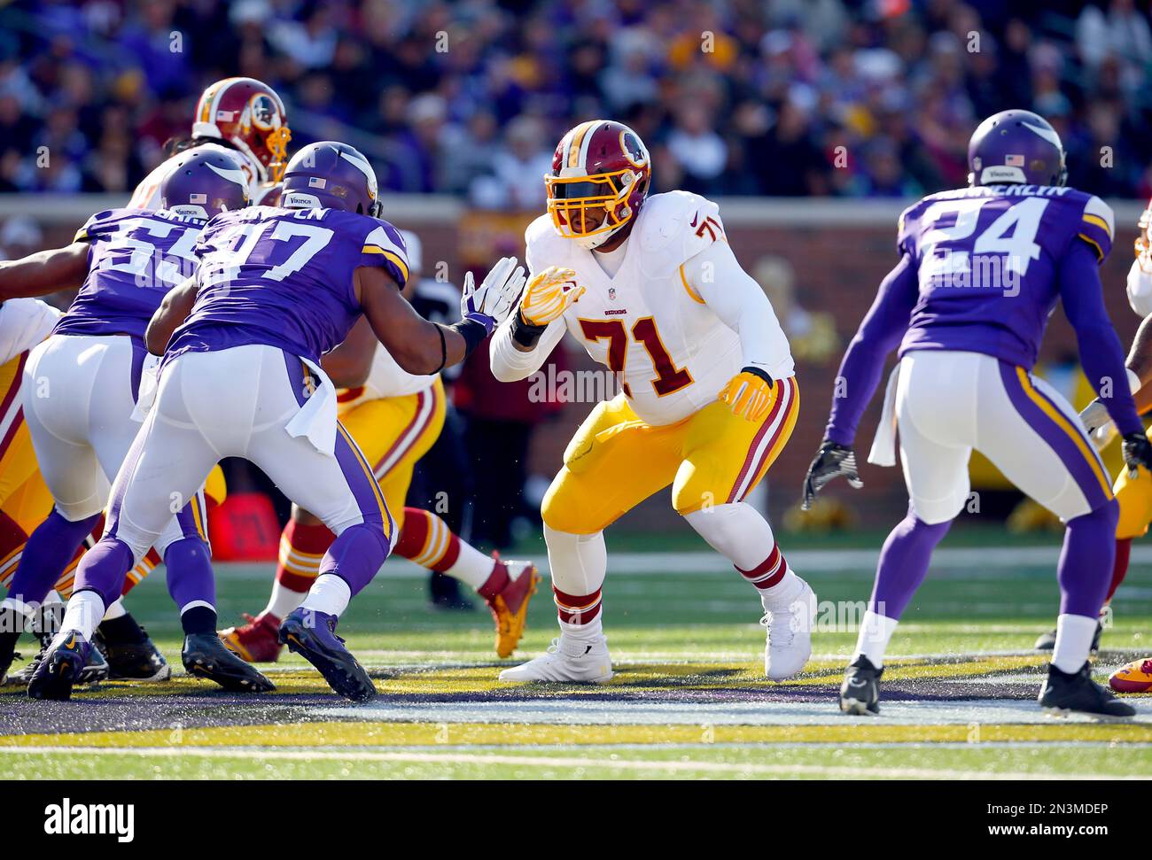 Washington Redskins tackle Trent Williams (71) looks to block against ...