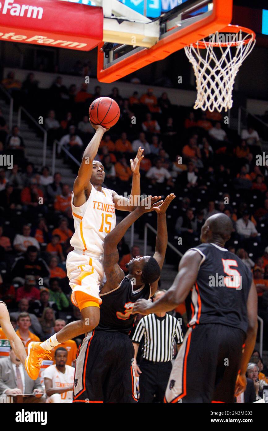 Tennessee guard Detrick Mostella (15) shoots over Pikeville guard Kenny ...