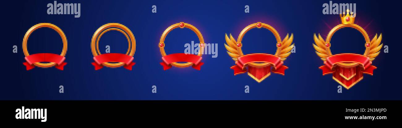 Golden game rank frames set isolated on background. Vector cartoon ...