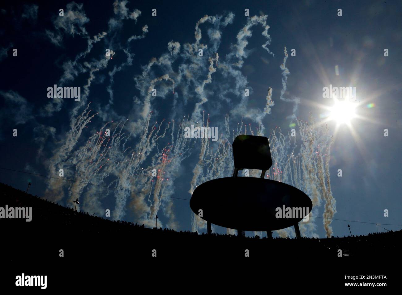 Fireworks explode above Arrowhead Stadium before an NFL football game ...