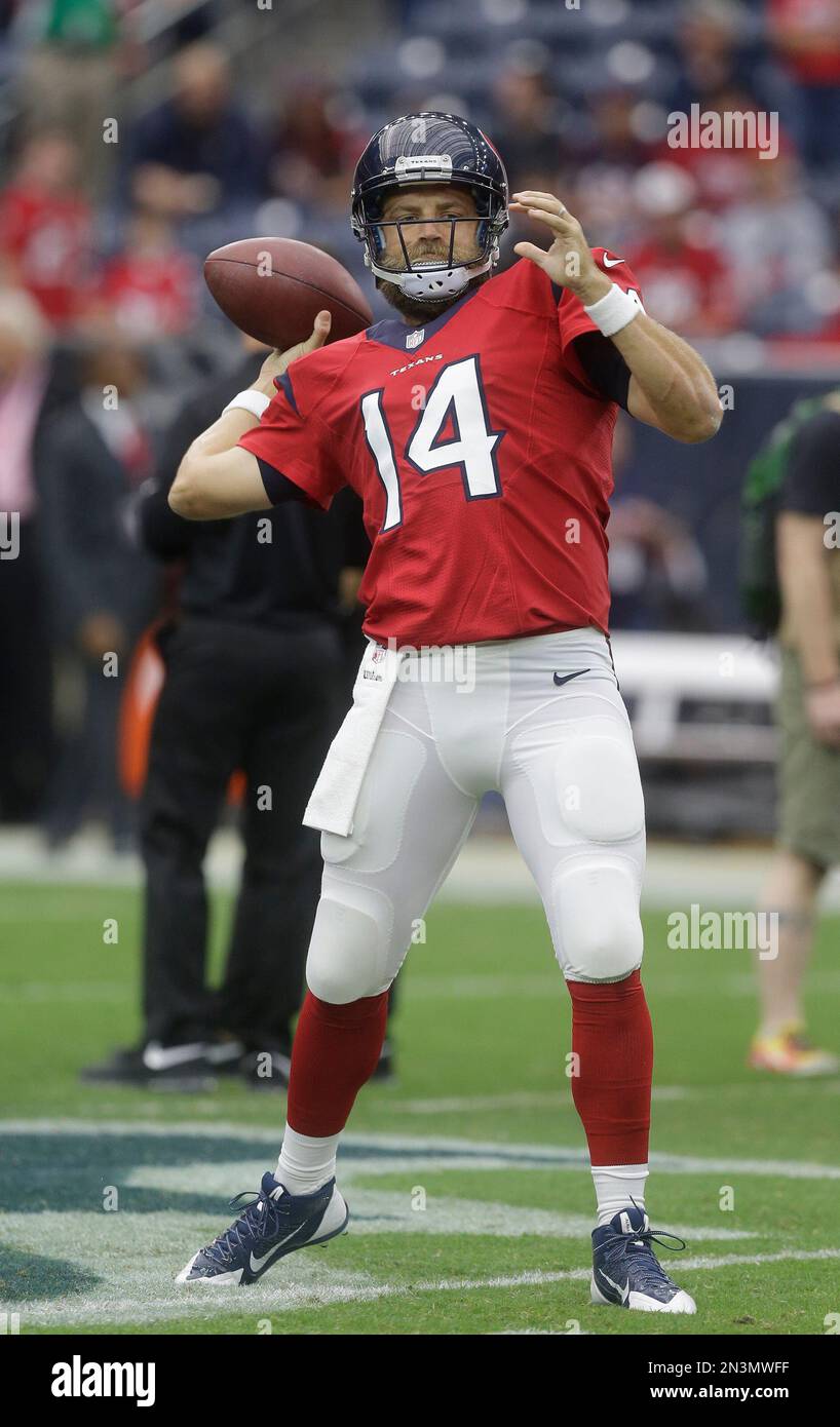 Houston Texans quarterback Ryan Fitzpatrick (14) warms up before the ...