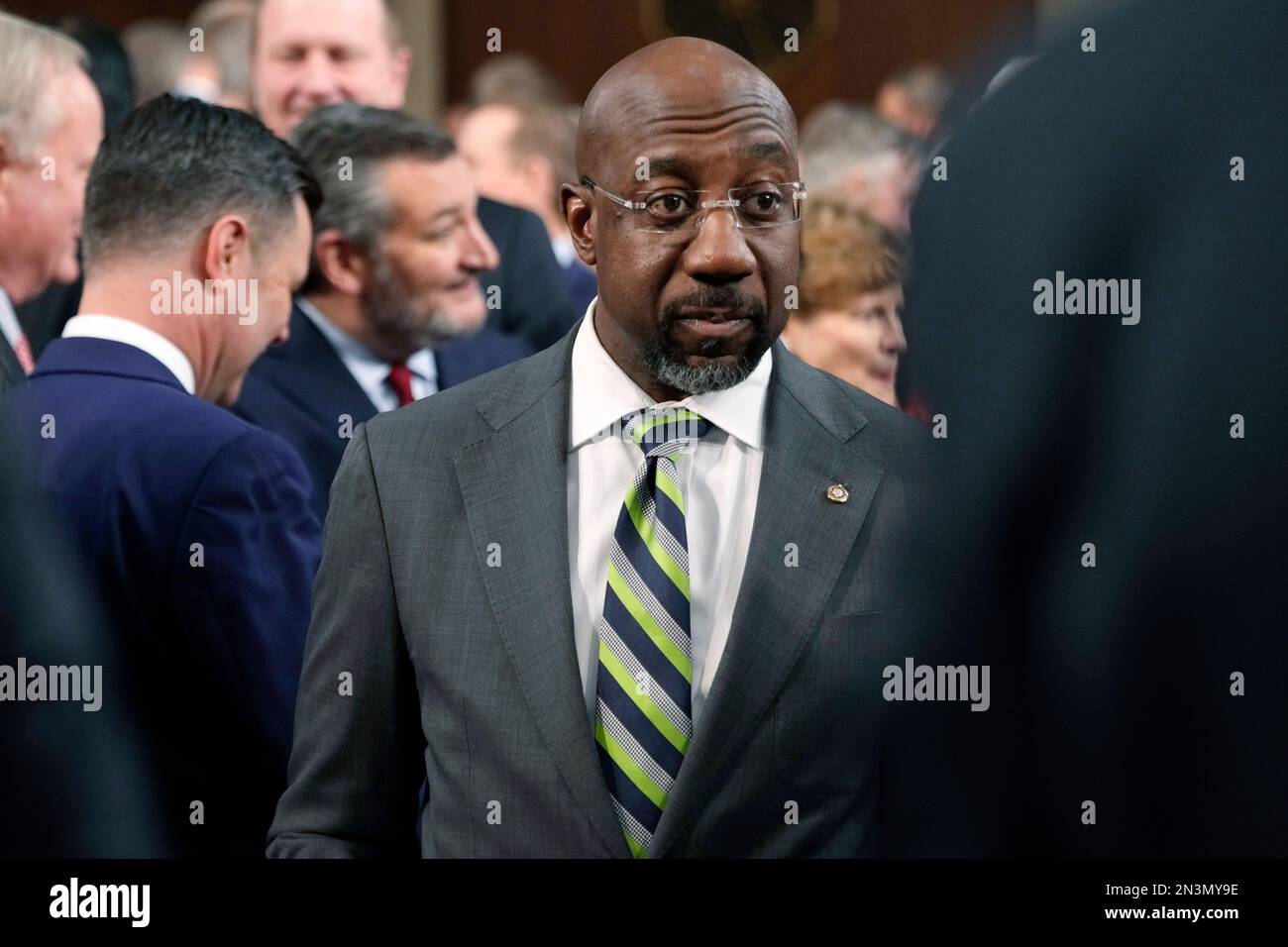 Sen. Raphael Warnock, D-Ga., arrives before President Joe Biden ...