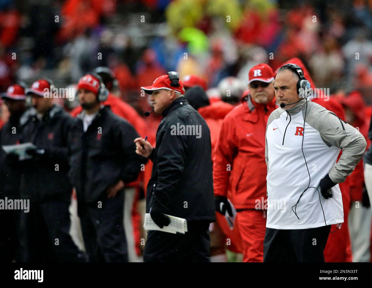 Rutgers head coach Kyle Flood, right, watches from the sidelines during ...