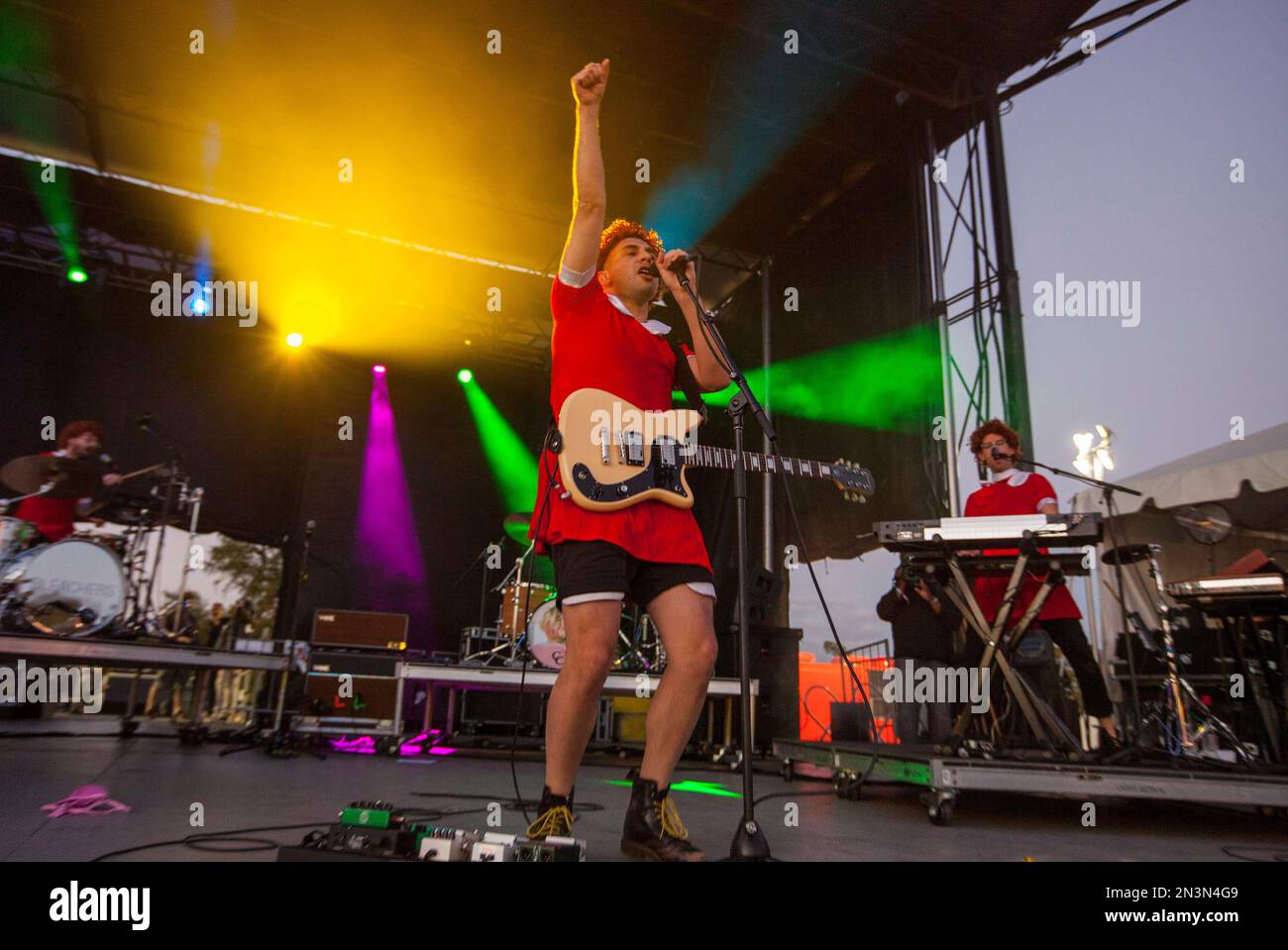 Jack Antonoff, of Fun, performs with his band Bleachers dressed up as ...
