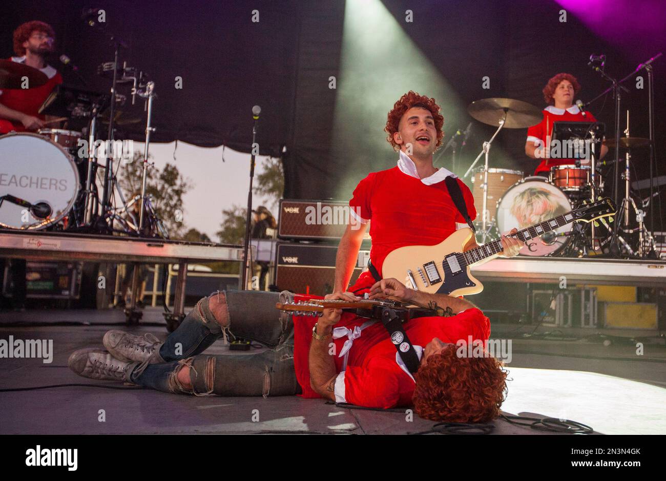Jack Antonoff, of Fun, performs with his band Bleachers dressed up as ...