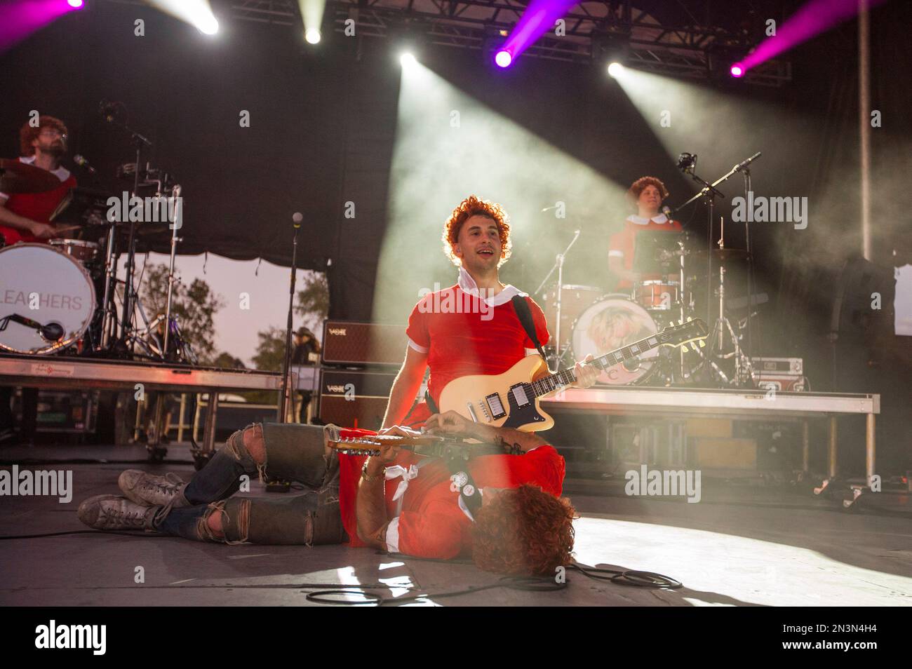 Jack Antonoff, of Fun, performs with his band Bleachers dressed up as Little Orphan Annie at the ...