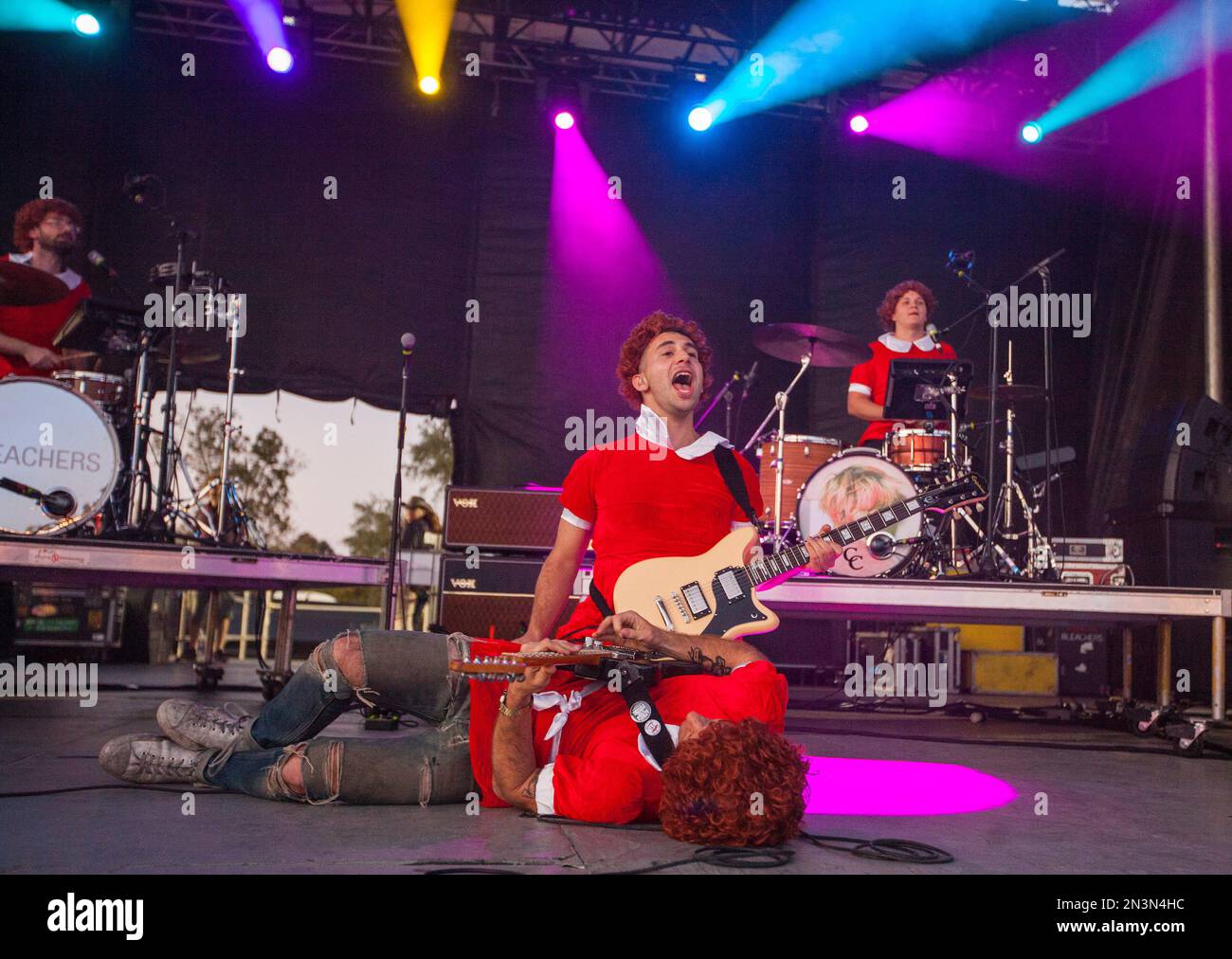 Jack Antonoff, of Fun, performs with his band Bleachers dressed up as ...